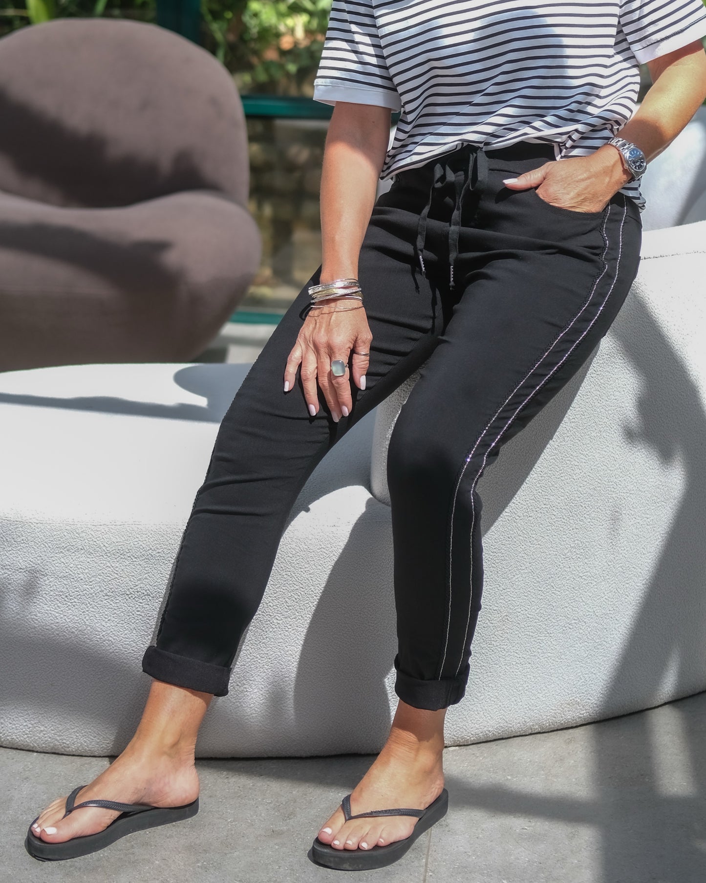 Tuscan Texture Drawstring Pants | Black